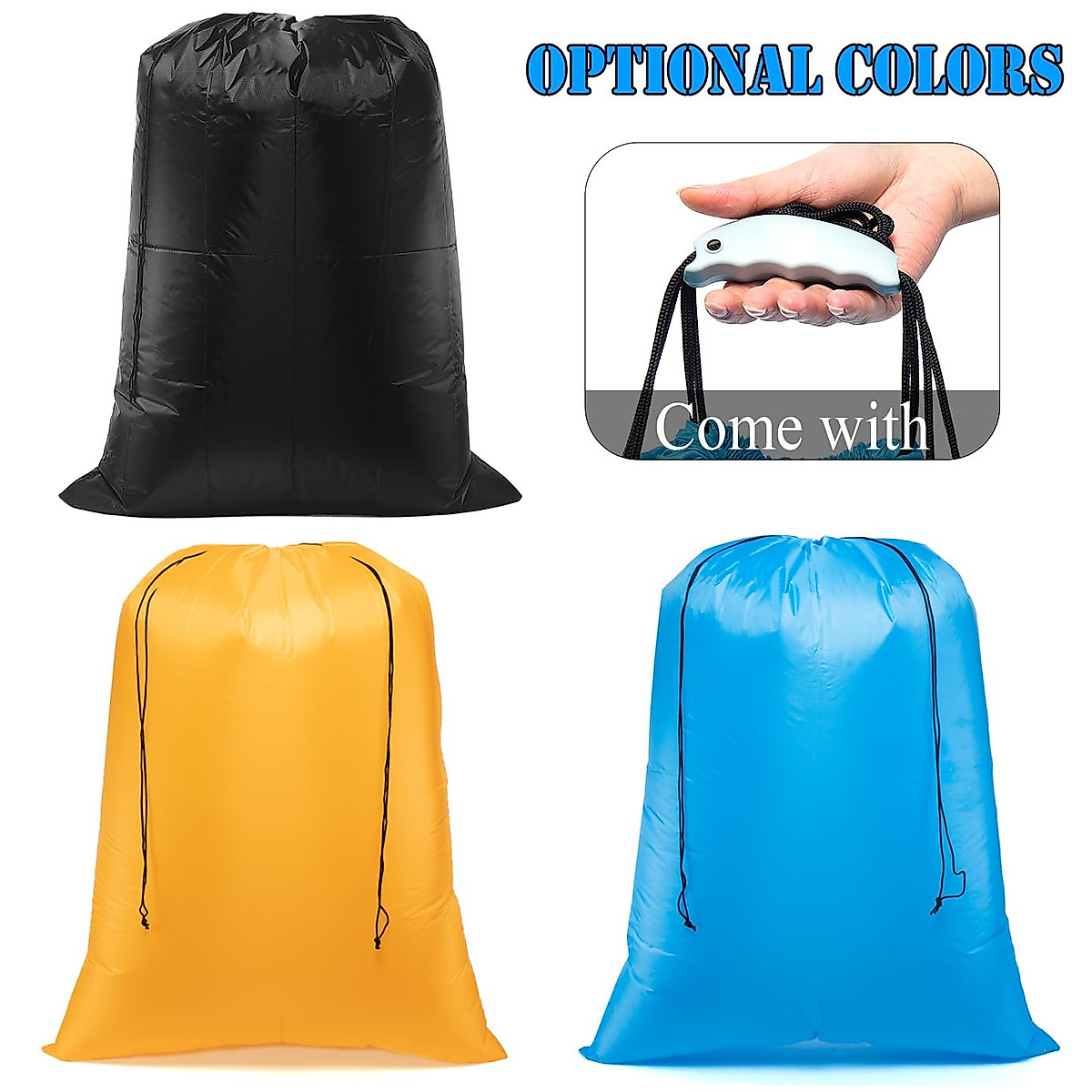 ADVcer 2pack Extra Large Laundry Bag 55x43.3" + Silicone Tote Handle, Heavy Duty Oxford Dirty Clothes Travel Drawstring Bags Storage Sack, Easy fit Laundry Hamper and Basket (Machine Washable, Black)