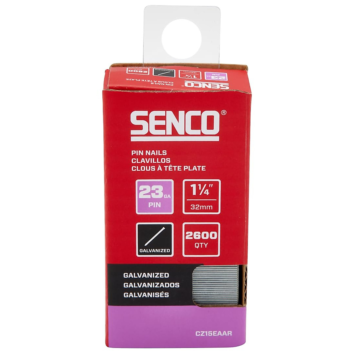 SENCO CZ15EAAR 1-1/4" 23 Gauge Pin Nails, Galvanized Finish 2,600 Count Pack