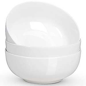 Lareina Large Soup Salad Pho Bowls for Kitchen, Premium 8 Inch 60 oz Ceramic Bowls Set for Ramen,Noodle, Cereal, Microwavable, White, 3PCS, Great Gift