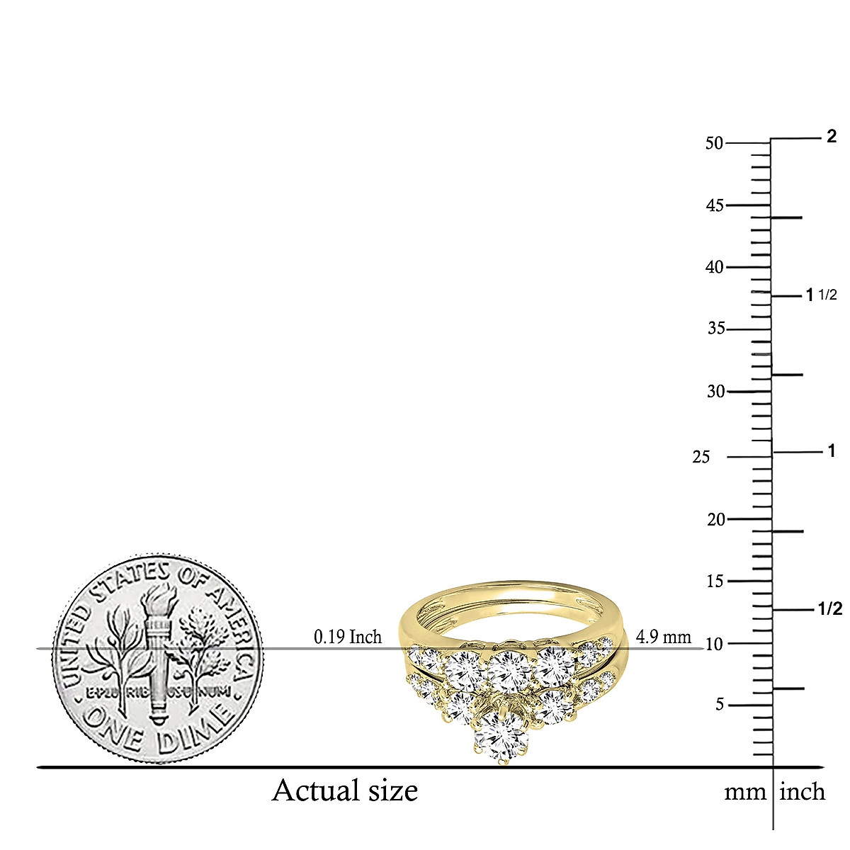 Dazzlingrock Collection 1.80 Carat (Cttw) 14K Round Diamond Women 3 Stone Engagement Ring Set, Yellow Gold, Size 7
