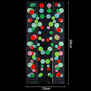 50 Counts 15 x 25 cm Flat Clear Cellophane Treat Bags Block Bottom Pumpkin Halloween Patterned Storage Bags Sweet Bags With 300 Pieces Twist Ties For Halloween Christmas Party Favor (Red Green Dot)
