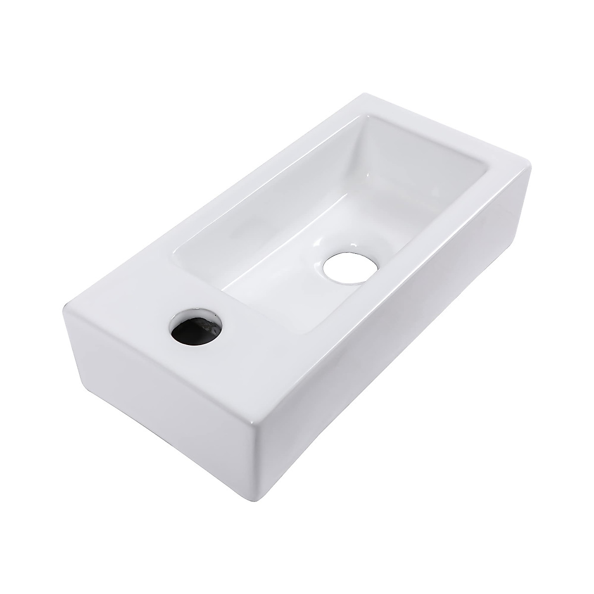 Lordear Small Bathroom Sink Wall Mounted Corner Sink 15"x 7" Floating Hand Wash Basin Wall Hung Left Hand White Ceramic Tiny Vessel Sink for Cloakroom Bathroom