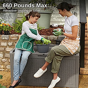 EAST OAK 100 Gallon Large Deck Box, Outdoor Storage Box with Padlock for Patio Furniture, Patio Cushions, Gardening Tools, Pool Supplies, Waterproof and UV Resistant, 660lbs Weight Capacity, Grey