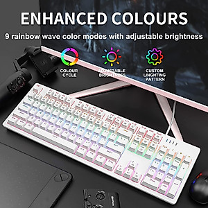 Mechanical Gaming Keyboard, E-YOOSO K-682 Rainbow LED Backlit and RGB Side Light 104 Key, High-Speed USB Data Cable-Suitable for Games and Office