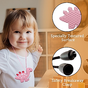 Sensory Chew Necklaces for Kids, Boys, and Girls - 2 Pack Dinosaur Silicone Chewy Toys for Autism, ADHD, SPD, Oral Motor Chewing Necklaces for Adults