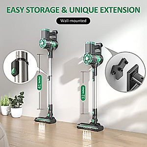 PRETTYCARE Cordless Vacuum Cleaner, 180W Powerful Suction Stick Vacuum with 35min Long Runtime Detachable Battery, 6 in 1 Lightweight Quiet Vacuum Cleaner Perfect for Hardwood Floor Pet Hair, Green