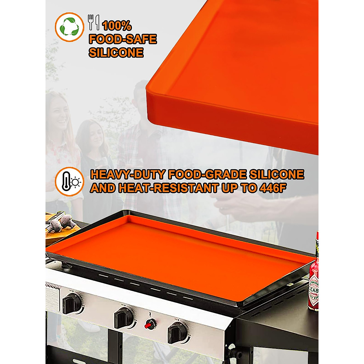 Artnice Silicone Griddle Mat for Blackstone Griddle, 22" Heavy Duty Food Grade Silicone Griddle Mat, All Season Cooking Protective Griddle Grill Cover, Blackstone accessories, Orange