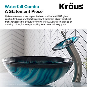Kraus C-GV-399-19mm-10CH Ladon Glass Vessel Sink and Waterfall Faucet Chrome