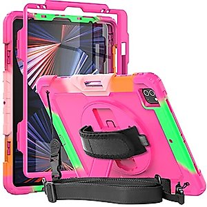 Herize Case Compatibility with iPad 12.9 6th/5th/4th Generation with Screen Protector Pen Holder Swivel Stand Shoulder Strap | Full Body High Impact Resistant Kidsproof Drop Protection