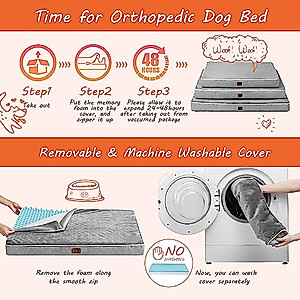 EHEYCIGA Waterproof Dog Beds for Large Dogs with Orthopedic Memory Foam, Grey, 35x23
