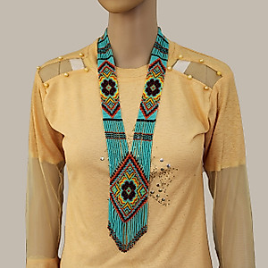 Weavish Native American Style beaded necklace for women Boho Statement Designer Jewelry Handmade Seed bead Long with earrings and Bracele (Turquoise)