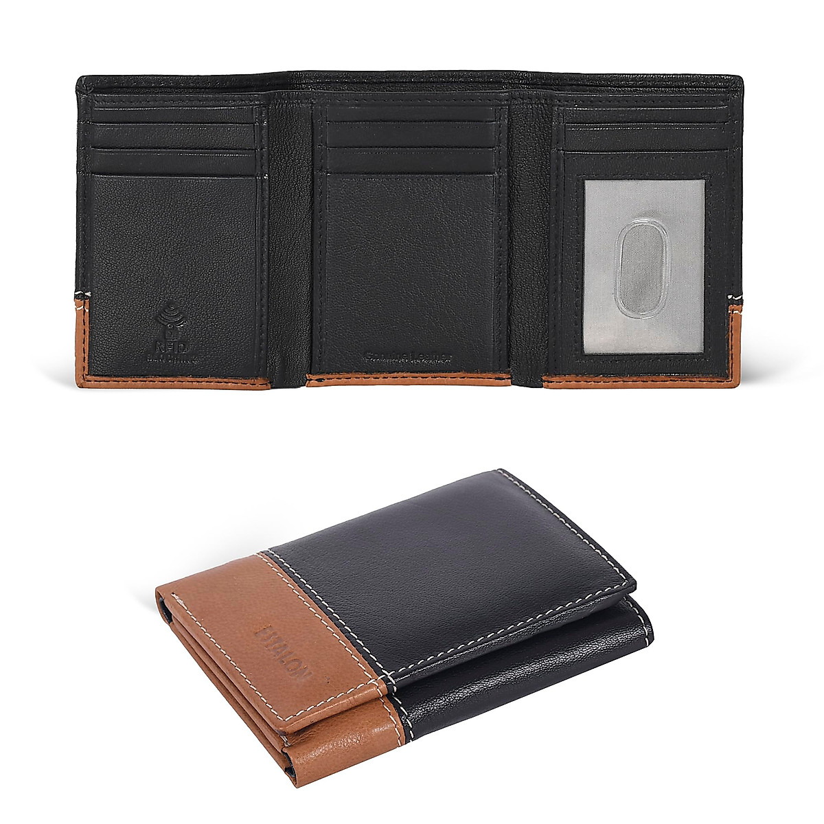 ESTALON Real Leather Trifold Wallet For Men-RFID Slim Tri Fold Wallets Minimalist 3 fold Credit Card Holder ID Window Christmas Gift (Charcoal/Sierra)