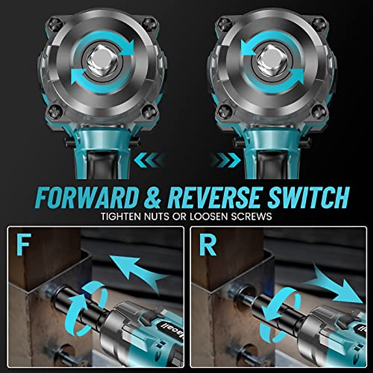 Uaoaii 1000N.m(738ft-lbs) Cordless Impact Wrench High Torque, Battery 1/2 Impact Gun w/ 2X 4.0Ah Batteries, Fast Charger, 5 Sockets & Storage Box, Electric Impact Wrench for Truck RV Mower, IW800
