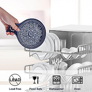 Ceramic Spoon Rest, Cooking Spoon Holder for Kitchen Counter/Stove Top/Dining Table Modern Farmhouse Decorative, Large (Blue)