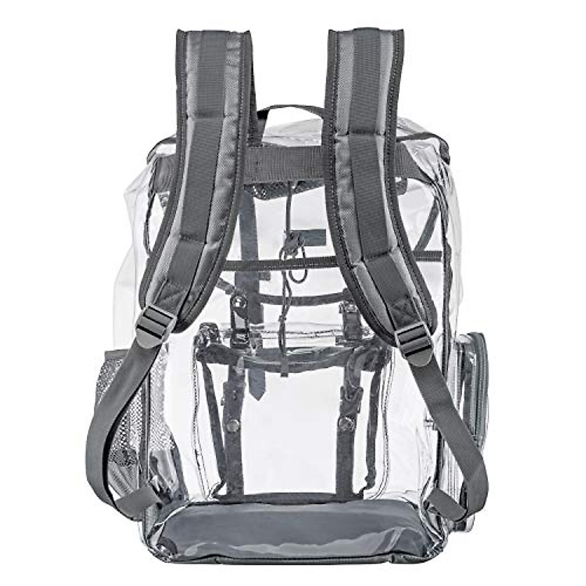 Heavy Duty Clear Backpack with Front Pocket, Clear Bookbag (Steel Gray) Medium
