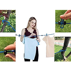 Newraturner 2 Pack Portable Clothesline with 12 Clothespins, Windproof Travel Clothesline Stretchy Retractable Elastic Laundry Clothes Line for Backyard, Vacation Hotel, Balcony Clothes Drying Line