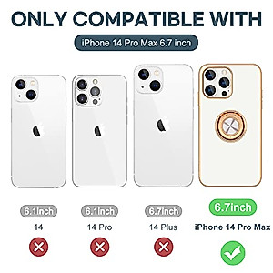 Hython Case for iPhone 14 Pro Max Case with Ring Stand [360° Rotatable Ring Holder Magnetic Kickstand] [Support Car Mount] Plated Gold Edge Slim Soft TPU Luxury Protective Phone Case Cover, White