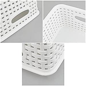 Saedy 6 Packs Plastic Weave Pantry Storage Baskets Bin, 10.03" x 7.59" x 4.09", White