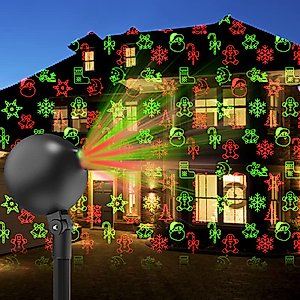 Christmas Lights Outdoor Laser Projector Waterproof Outside Xmas Projection Light Show Led Spotlight Display Lazer Landscape Lighting for Holiday Halloween Yard Garden Decorations