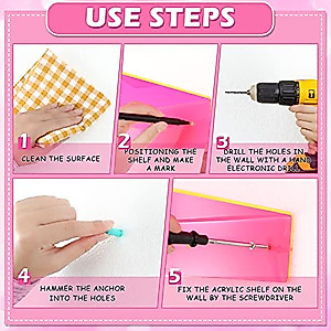 Set of 2 Acrylic Shelves 12 Inch Acrylic Wall Shelf Acrylic Floating Shelves Wall Mounted Display Organizer Book Shelf for Bedroom Living Room Bathroom Office Nursery Kitchen Book Display, Pink