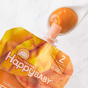 Happy Baby Organics Clearly Crafted Stage 2 Baby Food, Sweet Potatoes, Mangoes & Carrots, 4 Ounce Pouch (Pack of 16)