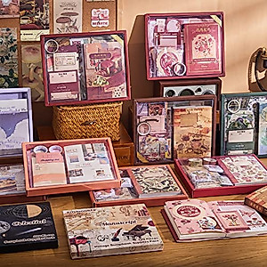 Scrapbooking Supplies Kit, Vintage Rose Aesthetic Scrapbook Kit for Bullet Junk Journal, Stationery, A6 Grid Notebook, Flower DIY Journaling Supplies, Birthday Craft Gift Teen Girl Kid Women