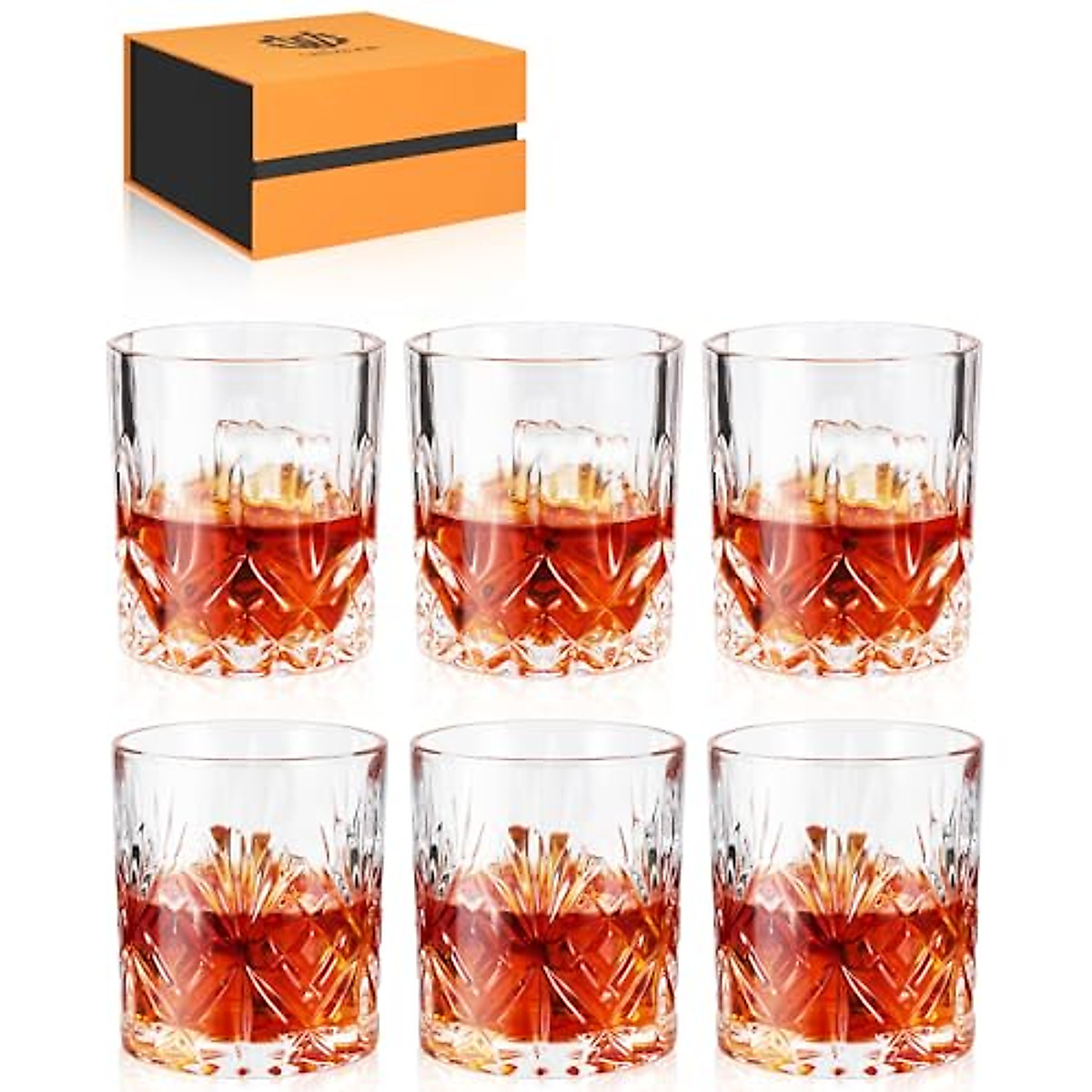 calliva von Crystal Whiskey Glass - Set of 6 Vintage Old Fashioned Glasses for Bourbon Scotch Whisky Cocktail - On The Rocks Glasses - 10oz Maxwell Lowball Bar Tumbler