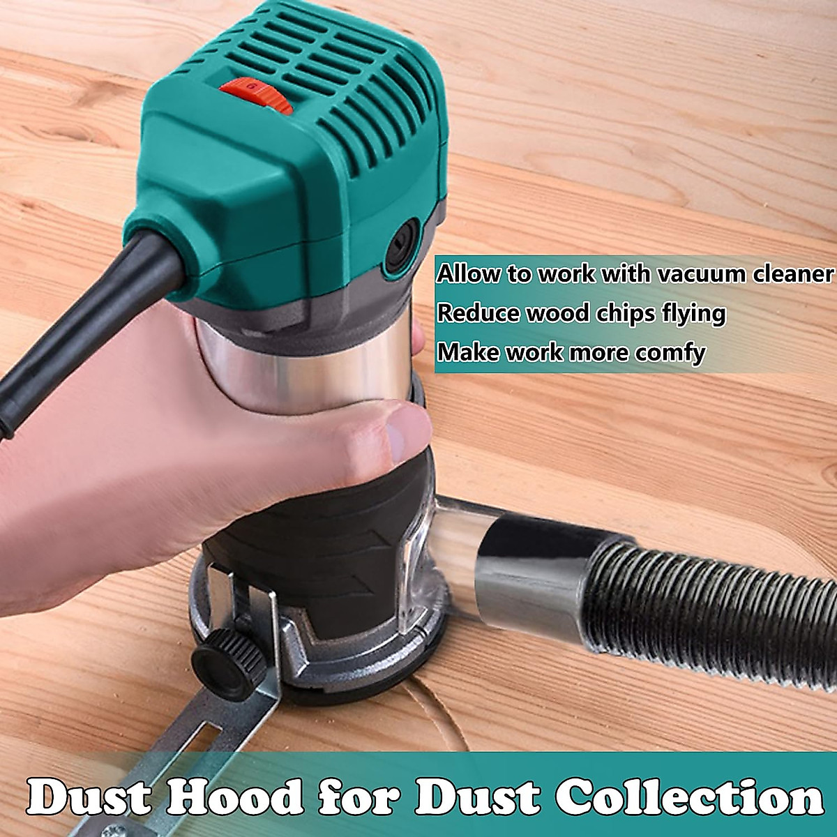 Dobetter 6.5-Amp Wood Router Tool, 1.25 HP Compact Trim Router with 6 Variable Speed, 12 Wood Router Bits, 1/4" & 3/8" Collets and Dust Hood -DBTR700