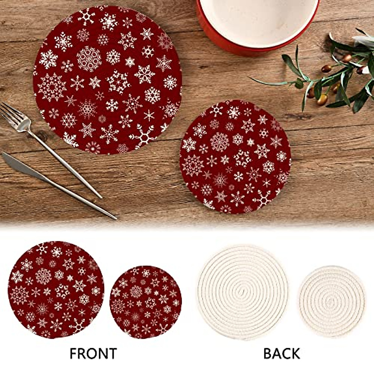 ALAZA Christmas Snowflake Pot Holders Trivets Set 2 Pcs,Potholders for Kitchens,Cotton Coasters Trivets for Hot Dishes/Hot Pots and Pans/Hot Pot Holders