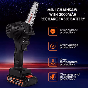 Mini Chainsaw, 4-Inch Portable Cordless Chain Saw with 24V 2pcs Rechargeble Batteries and 2 Chain, One-Handed Electric Chainsaw for Wood Cutting, Branches Pruning, Farming, and Garden Tree Trimming