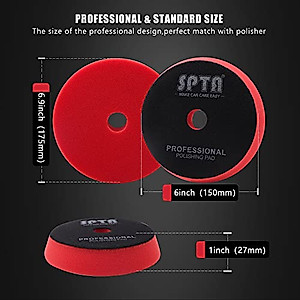 Buffing Polishing Pads, SPTA 6'' Orbital Buffer Pads Hook and Loop Buffing Pads, Foam Polish Pad 5 Grits from Coarse to Fine for 6 Inch DA Rotary Polisher Compounding, Polishing and Waxing