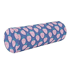 Vnurnrn Strawberry Blue Neck Support Pillow Round Neck Roll Bolster Cylinder Pillow Cervical Pillows Memory Foam Pillow for Leg Knee Back Head Support for Study Work Men Women