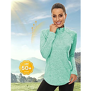 LURANEE Womens Long Sleeve Tee Shirt, Activewear Tops Workout Jackets Quarter Zip Pullover Athletic Yoga Running Tees Winter Petite Pilates Tennis Clothes Green 2XL