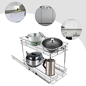 Gagalayong Under Sink Organizers and Storage, Pull Out Cabinet Organizer, 2-Tier Slide Out Kitchen Basket Sink Shelf Cabinet Organizers Adjustable L Shape Counter Organizers (10.5" W X 21.5" D)