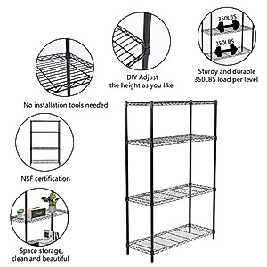 XCVBDE 4-Tier Storage Shelves 36''x14''x54'' Height Adjustable Garage Storage Shelves Heavy Duty Pantry Shelving Metal Utility Shelves Wire Rack for Home Kitchen Laundry Room Organization（Black）