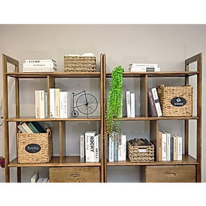 Storage Basket with Wooden Handles Made of Water Hyacinth Woven - Farm, Drawer, Wardrobe, Warehouse, Multipurpose Collapsible Storage Organizer, 4-Pack,Natural Water Hyacinth Color, Ellinia