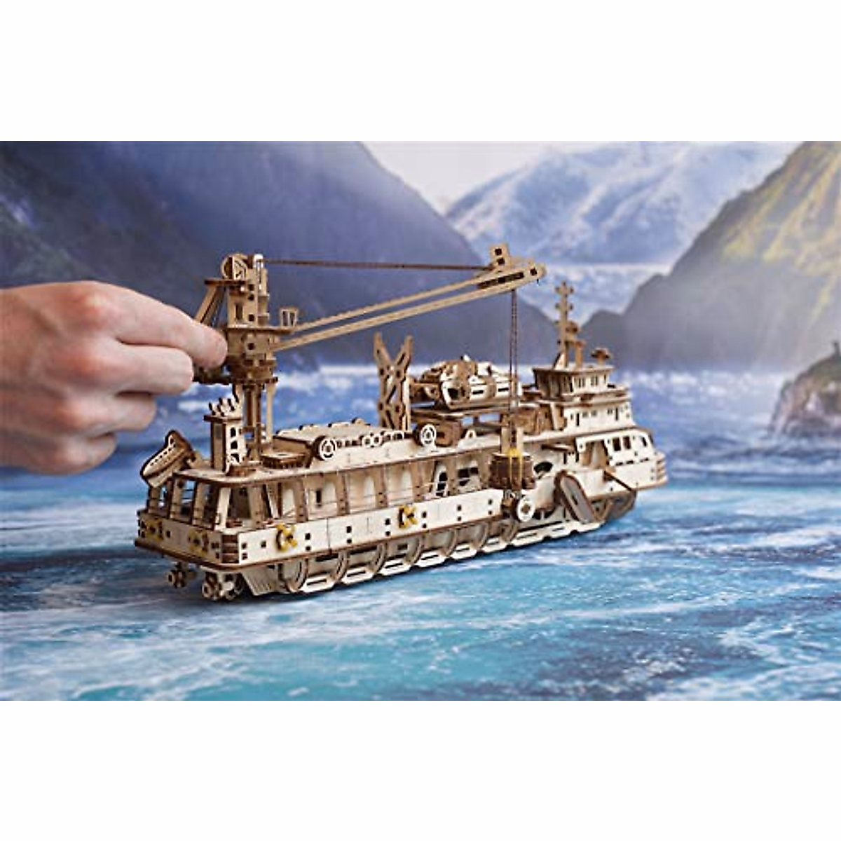 UGEARS 3D Puzzles Research Vessel - DIY Model Ship 3D Idea - Unique and Creative Wooden Mechanical Models - Self Assembly Woodcraft Construction Kits