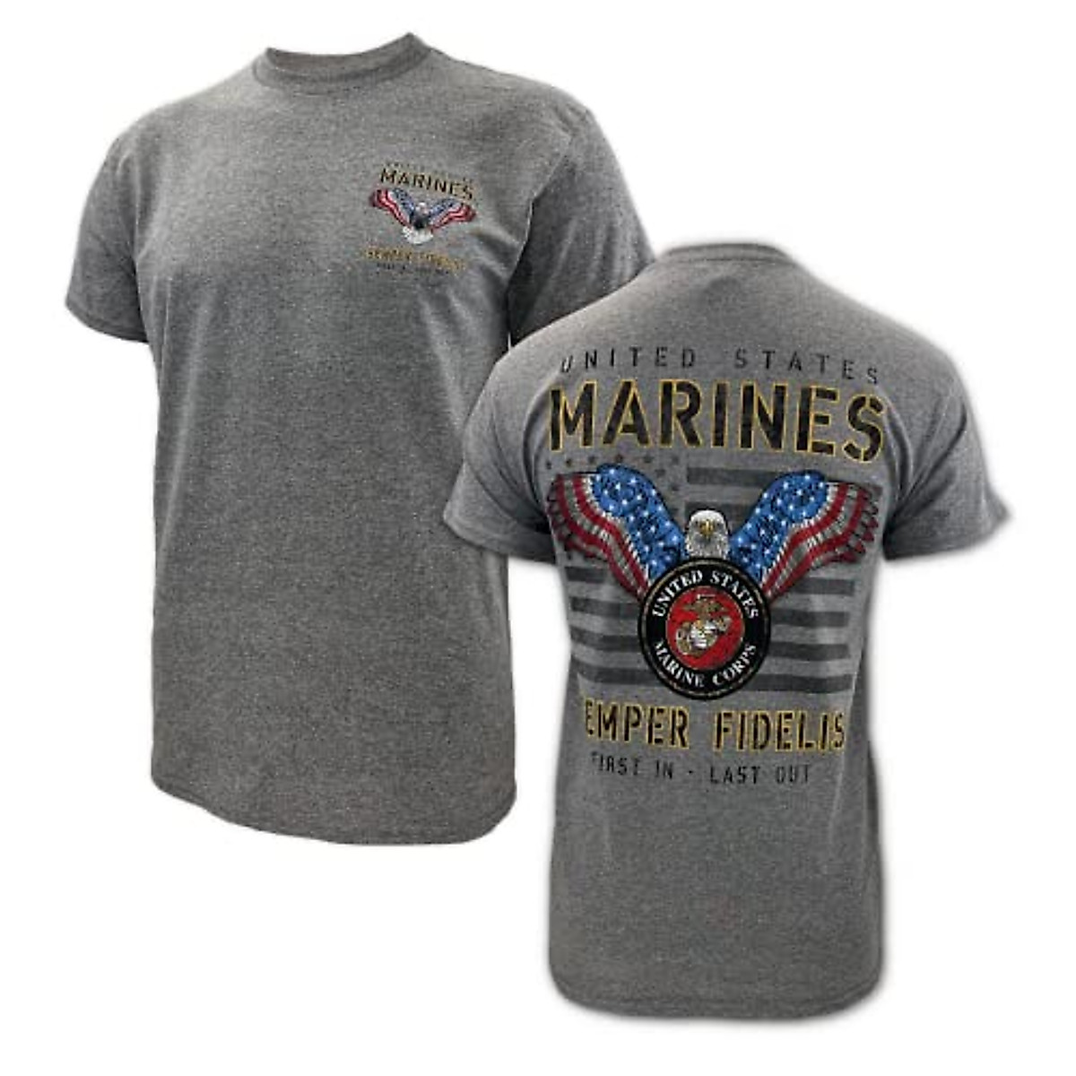 Armed Forces Gear Men's US Marine Corps Stars and Stripes T-Shirt- Official Licensed United States Marines Shirts for Men (Graphite, Large)