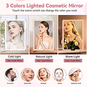 Travel Makeup Vanity Mirror with 72 LEDs ||Drop Protection|| 360° Rotation Lighted Folding Cosmetic Beauty Mirror, Touch Control 3 Colors Light Modes, USB Rechargable, Ultra Thin Tabletop Mirror