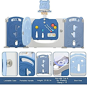 YOLEO Baby Playpen for Babies and Toddlers Portable Kids Play Yards Foldable Gated Fences for Crawling Kids Large Activity Area Blue Themed 14 Panels