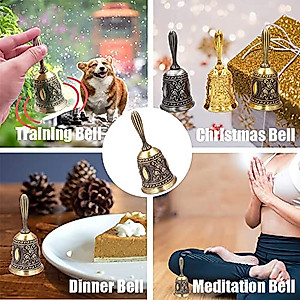 Hourwof Hand Bell,Metal Dinner Bell Decorative Wedding Bells Service Bell Call Bell Christmas Bell,Gold