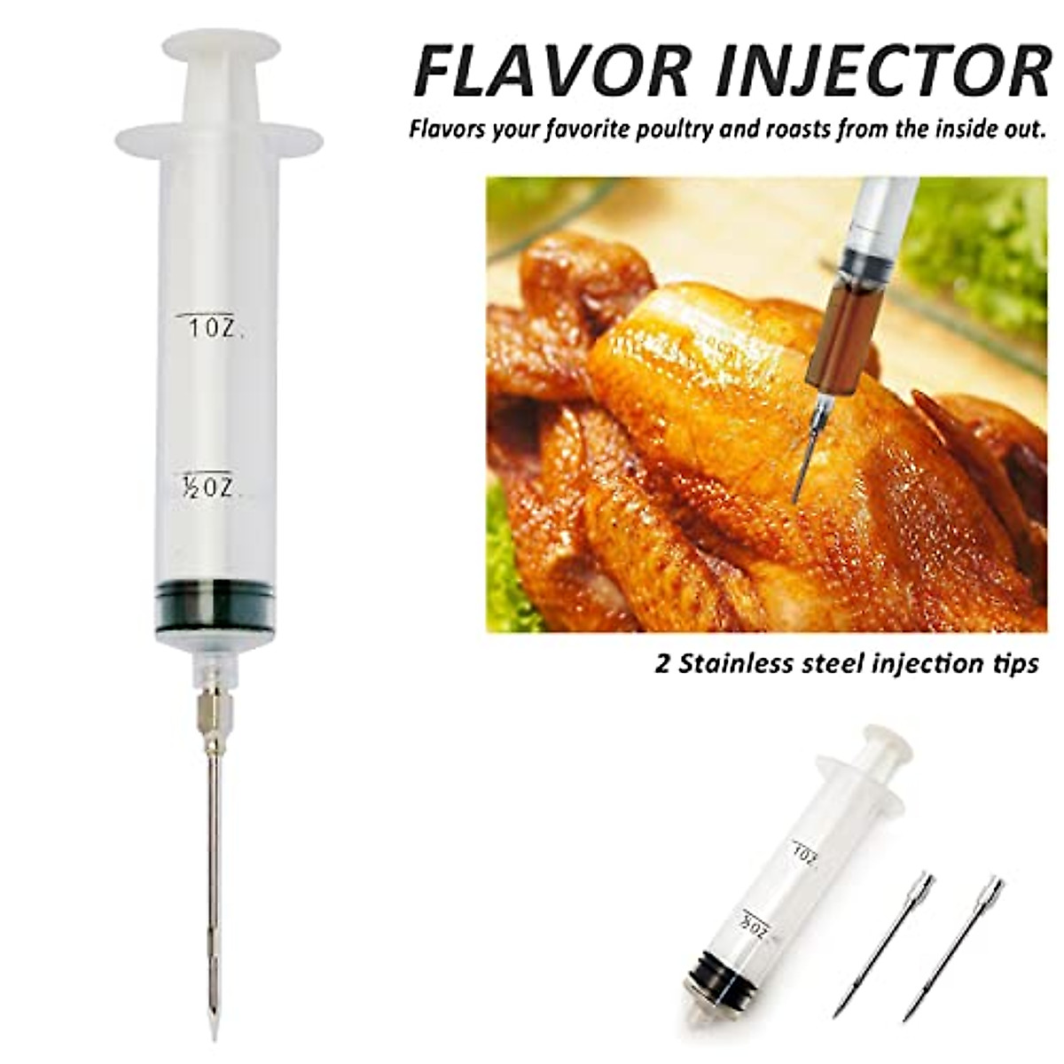 Pop Up Timer(6 pcs) Plastic Seasoning Injector (2-oz)/Flavor Injector with Stainless Steel 304 Needle and PP Free of BPA keep flavor food cooking safety and healthy (2)