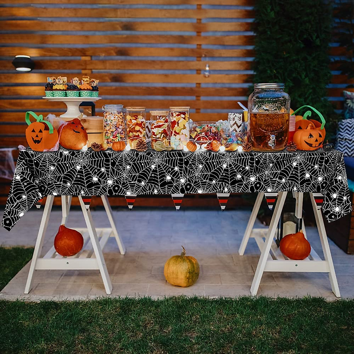 YUJUN 3 Pack Halloween Spider Table Cover, Waterproof Plastic Spider Web Tablecloth Star Explosion Table Cover for Halloween Party Decorations Indoor Outdoor Home Dinner Party(54 * 108''Inch)