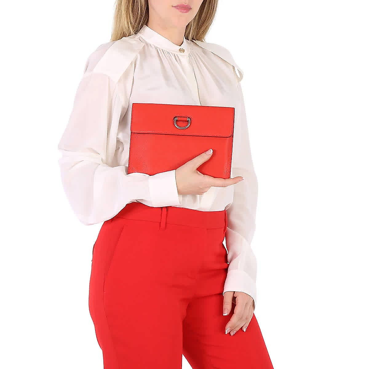 Burberry Womens D-Ring Leather Pouch, Red