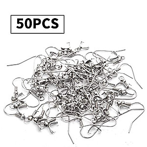 Hypoallergenic Earring Hooks,50pcs Stainless Steel French Earring Hooks Wire Ear Ball Hooks with Pendant Clasp for Jewelry Earring Making Crafts DIY,Silver
