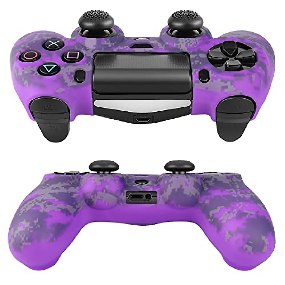 TNP For PS4 /Slim/Pro Controller Skin Grip Cover Case Set - Protective Soft Silicone Gel Rubber Shell & Anti-slip Thumb Stick Caps for Sony PlayStation 4 Controller Gaming Gamepad (Camo Mosaic Purple)