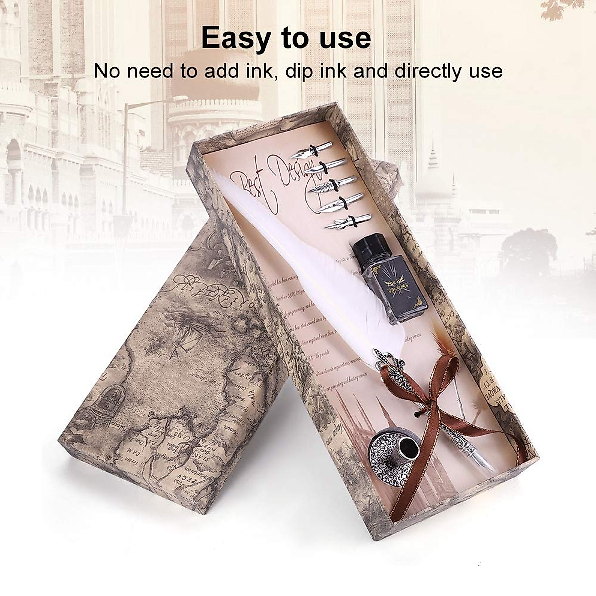 Ciglow European Retro Pen Gift Box Set,Calligraphy Dip Quill Pen Sealed Set with 5 Nibs Empty Ink Bottle Writing Pen,Suitable for Christmas,Valentine'S Day and Other Holiday Gifts