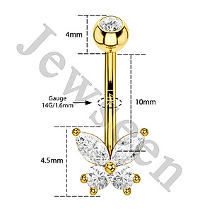 Jewseen 14K Gold Belly Button Rings for Women Butterfly Belly Rings Navel Piercing Jewelry Belly Piercing Body Piercing Jewelry