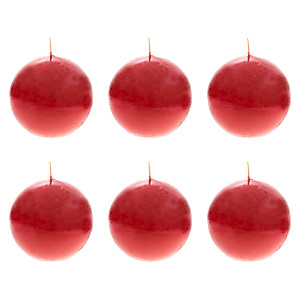 Mega Candles 6 pcs Unscented Red Round Ball Candle, Hand Poured Premium Wax Candles 3 Inch x 3 Inch, Home Décor, Wedding Receptions, Baby Showers, Birthdays, Celebrations, Party Favors & More