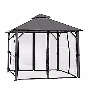 CASAINC Hardtop Gazebo 10x10 FT, Hardtop Gazebos with Double Roof, Aluminum Frame Permanent Outdoor Canopy, Patio Gazebo with Mosquito Netting for Patio Lawn Garden